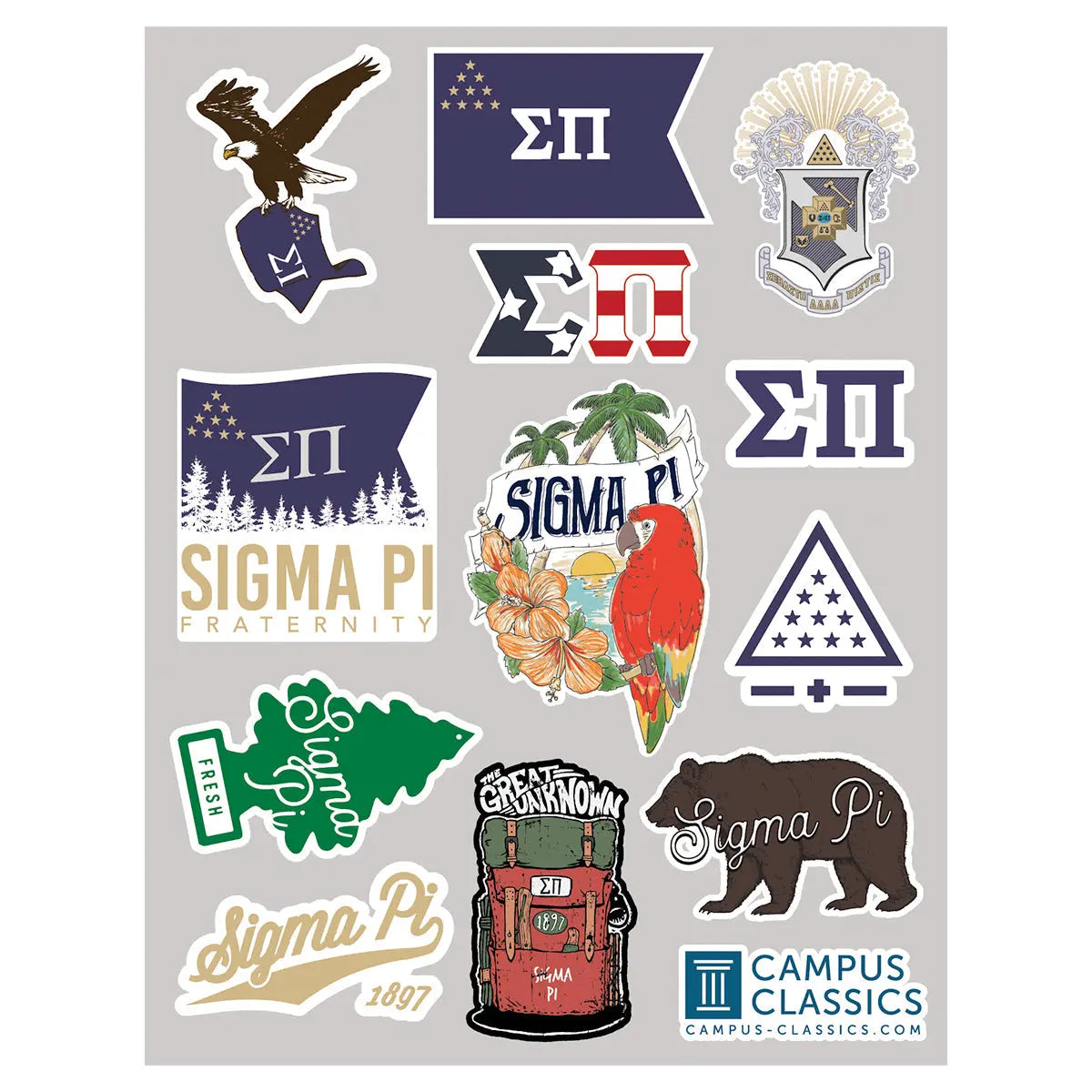Sigma Pi Sticker Sheet – Campus Classics